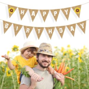 Sunflower Happy Birthday Banner Sunflower Theme Party Decorations Happy Birthday Banner Bunting Decorative Burlap Banner for Baby Shower Kids Birthday Party, Sunflower Pattern Flag Party Supplies