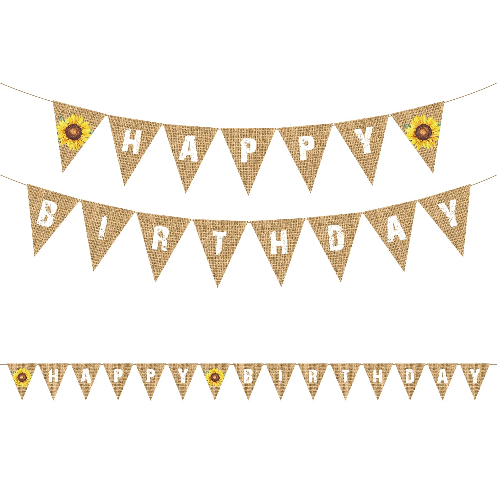 Sunflower Happy Birthday Banner Sunflower Theme Party Decorations Happy Birthday Banner Bunting Decorative Burlap Banner for Baby Shower Kids Birthday Party, Sunflower Pattern Flag Party Supplies