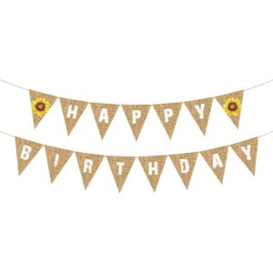 Sunflower Happy Birthday Banner Sunflower Theme Party Decorations Happy Birthday Banner Bunting Decorative Burlap Banner for Baby Shower Kids Birthday Party, Sunflower Pattern Flag Party Supplies