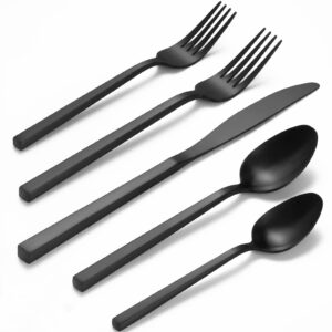 alata cube black 20-piece forged silverware set stainless steel flatware set,service for 4,matte satin polished cutlery set,dishwasher safe