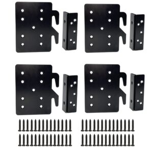 bed frame post double hook slot hardware attachment bracket，bed rail hooks cold rolled steel 5''×4¼''，thickness 2 mm, heavy duty for plates bed accessories with screws included（4 sets ） (5''×4¼'')