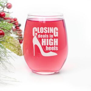 Closing Deals In The High Wheels Wine Glass - Home Girl Wine Glass - Real Estate Agent Wine Glass - This Girl Sells Real Estate