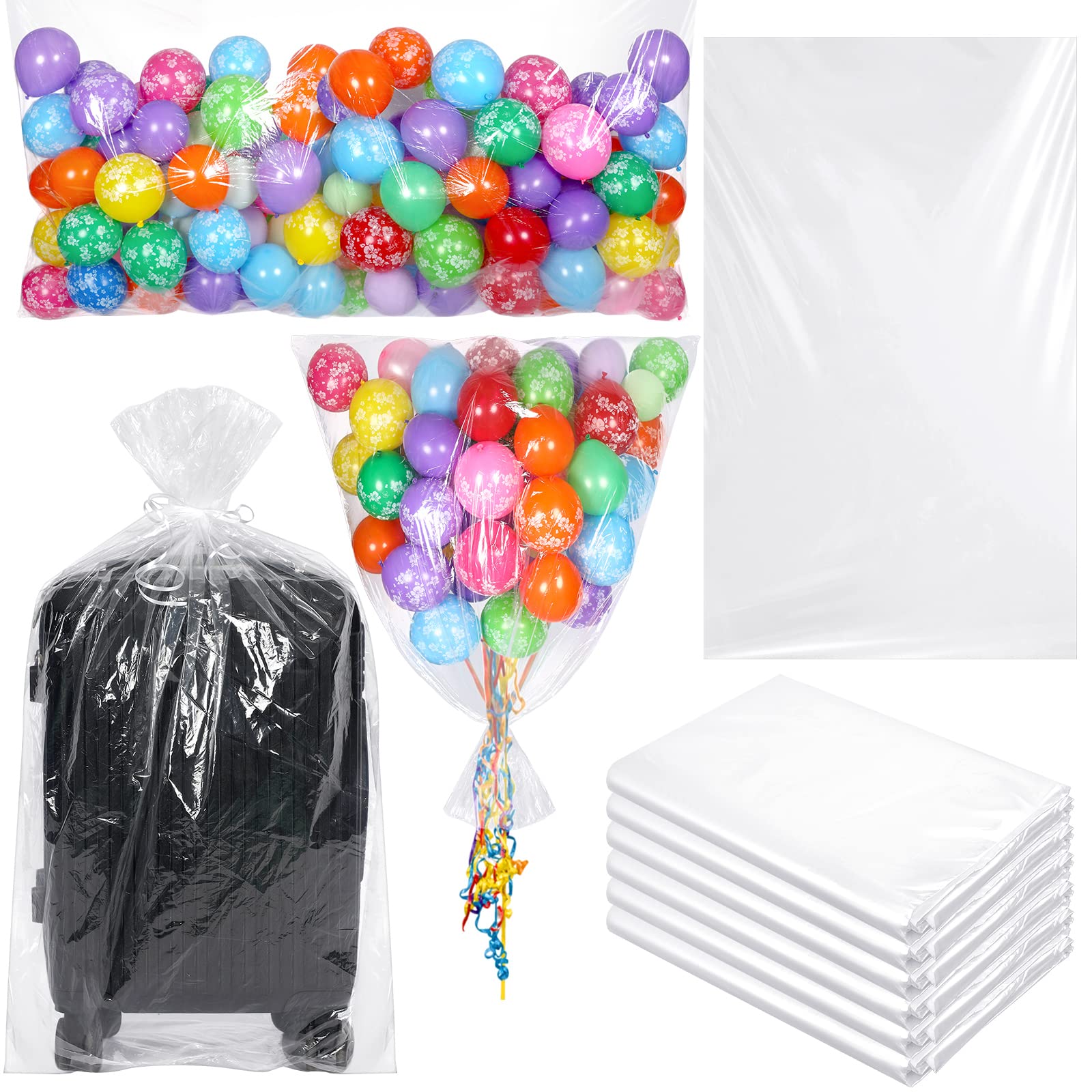 6 Pieces Balloon Transport Bags, 98.4 x 59.1 Inch Clear Giant Storage Bags Large Balloon Drop Bag Plastic Balloon Bags for Transport Birthday Wedding Gender Reveal Graduation Party Supplies