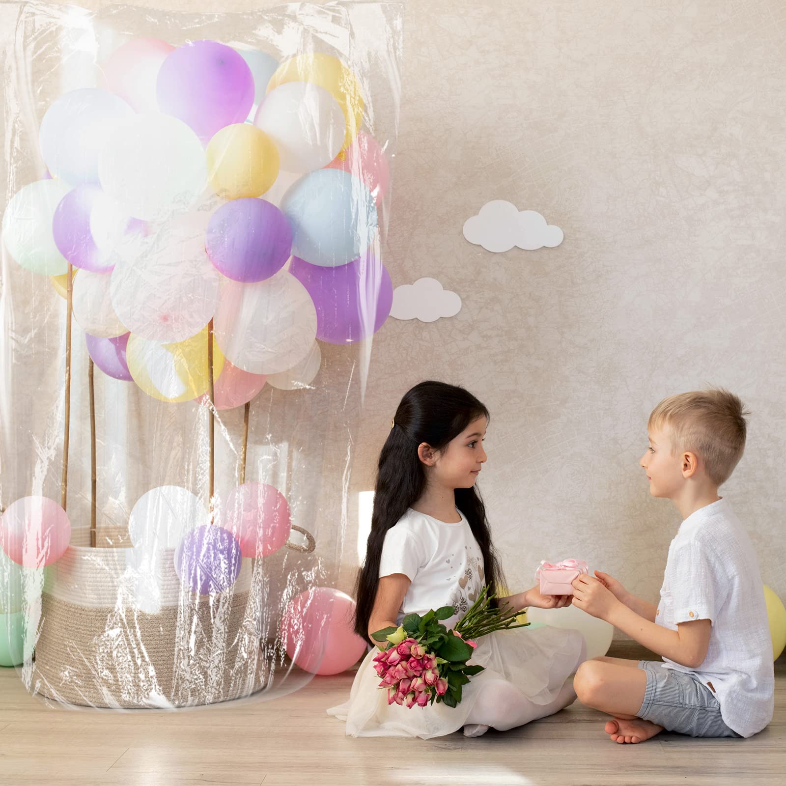 6 Pieces Balloon Transport Bags, 98.4 x 59.1 Inch Clear Giant Storage Bags Large Balloon Drop Bag Plastic Balloon Bags for Transport Birthday Wedding Gender Reveal Graduation Party Supplies