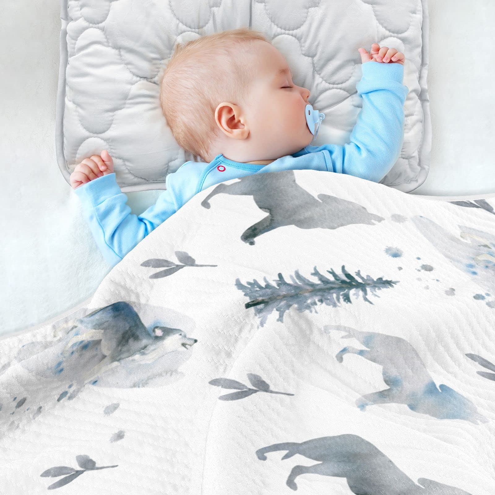 Ollabaky Animal Wolf Baby Blanket for Boys Girls Cotton Throw Blanket Swaddle Blanket for Crib Stroller Nursery Receiving Blanket Infant Toddler Unisex 30"x40"