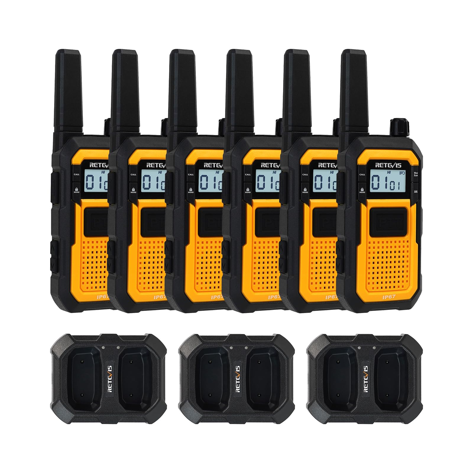 Retevis RB48 Heavy Duty Two Way Radio,Waterproof Walkie Talkies,Shock-Resistant,2000mAh,Vibration Call,Emergency Alarm,NOAA,Hands-Free,Durable 2 Way Radio for Job Site (6 Pack)