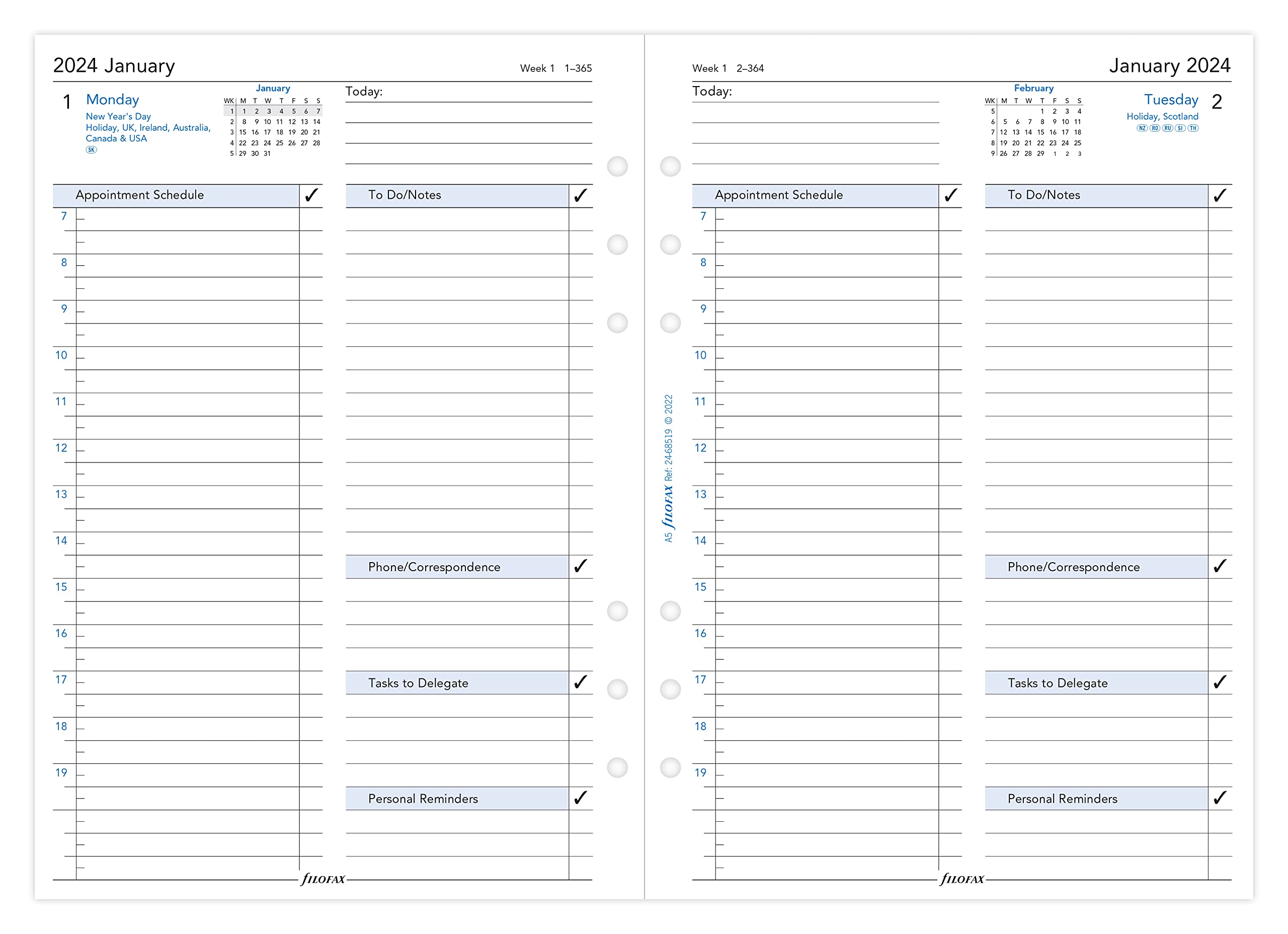 Filofax A5 business day per page English appointments diary - 2024