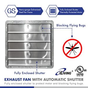 iLIVING 18" Wall Mounted Shutter Exhaust Fan, Automatic Shutter, with Thermostat and Variable Speed controller, 0.85A, 1736 CFM, 2600 SQF Coverage Area Silver (ILG8SF18V-ST)