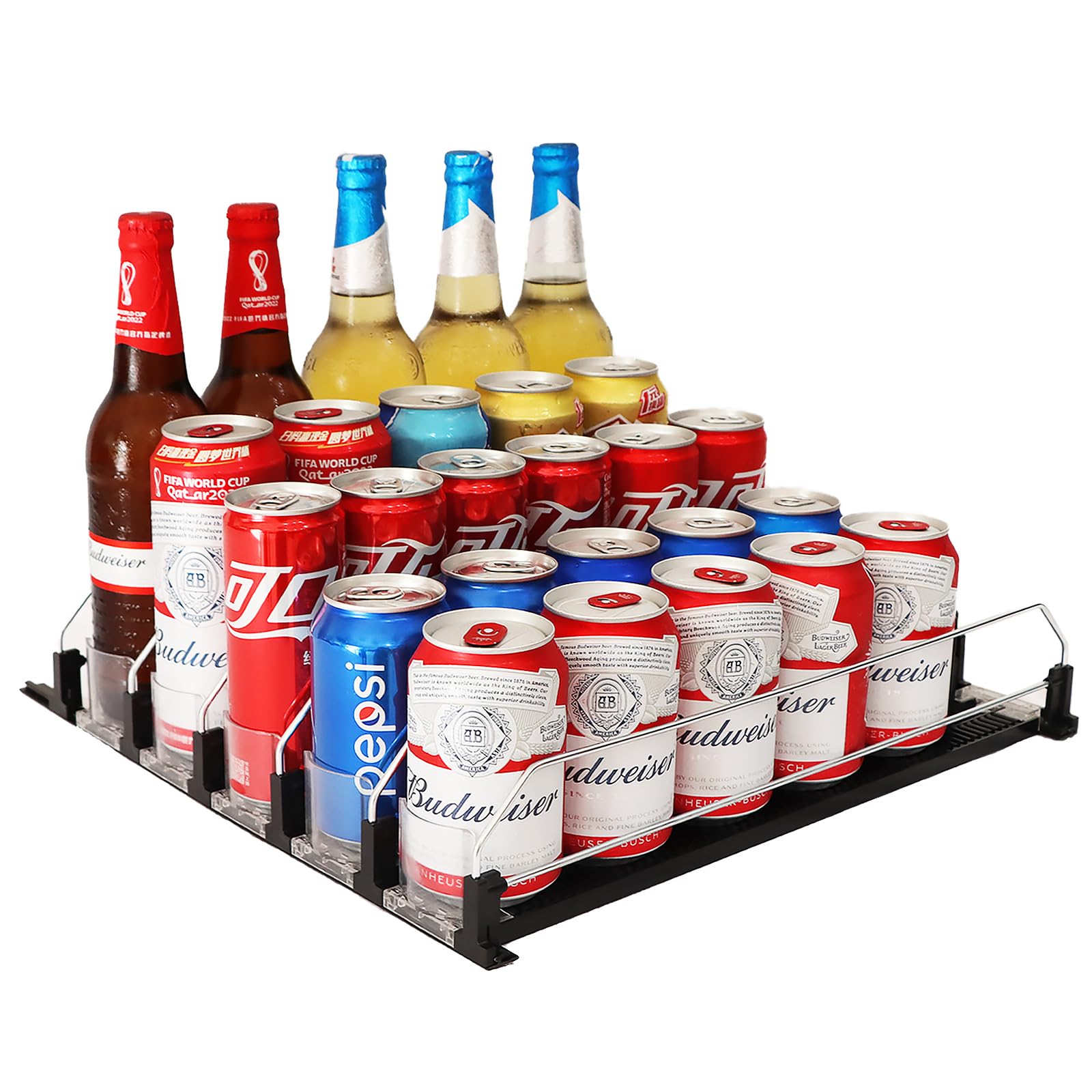 SoQte Drink Organizer for Fridge, Self-Pushing Soda Can Organizer, Width Ajustable Bottle Can Organizer, Large Capacity Drink Organizer, for Pantry, Fridge and Vending Machine