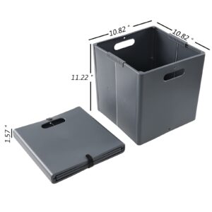 Sandmovie 11 Inches Gray Plastic Collapsible Storage Cubes, Foldable Cube Storage Bin, 4 Packs