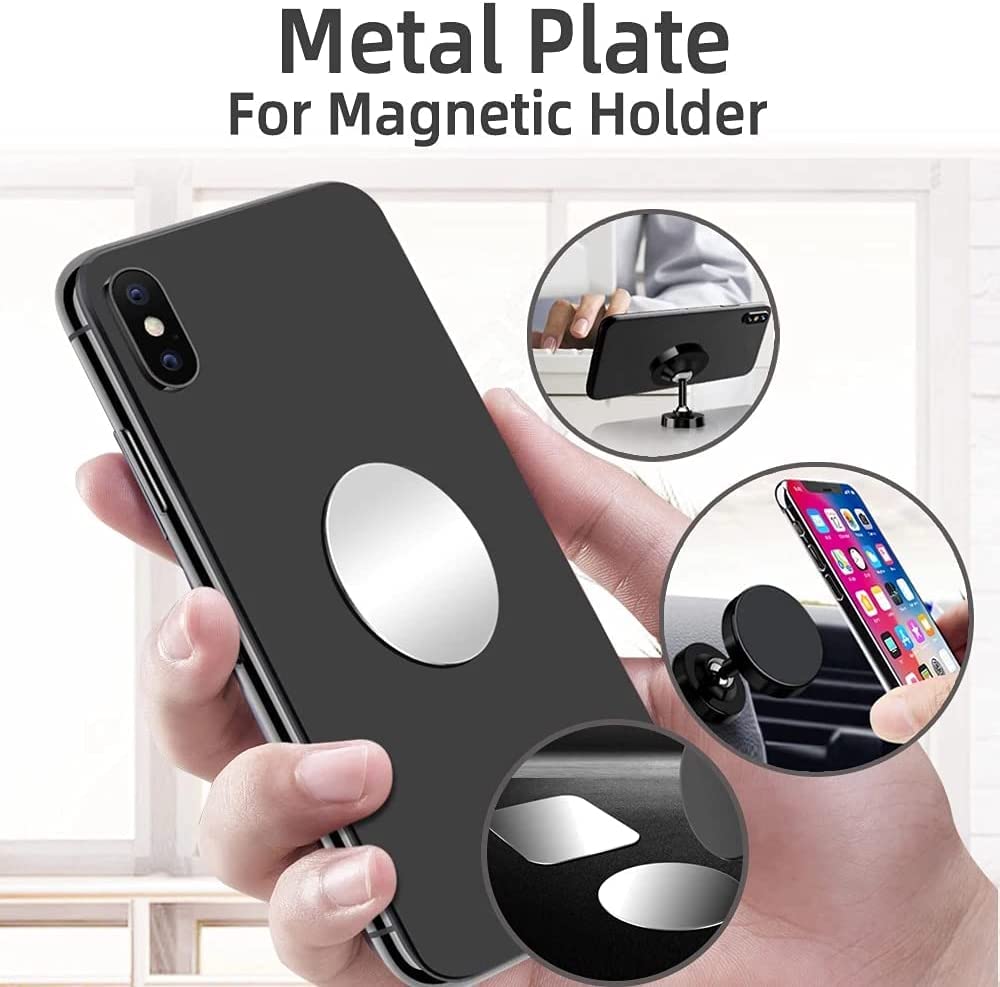 SALEX Phone Metal Stickers for Magnetic Mount. Replacement Set of 16 Magnet Metal Plates Inside Cell Phone Case. Silver Car Sticky Small Round Iron Discs with 3M Adhesive Backing for Holder, Crafts.