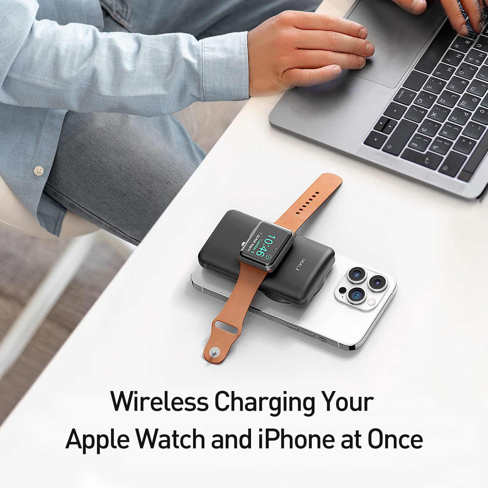 iWALK MAG-X Magnetic Wireless Power Bank with iWatch Charger,10000mAh PD Fast Charging Portable Charger Compact Battery Pack Compatible with iPhone 15/14/13/12 Series,Apple Watch Ultra/8/7/6/5/4