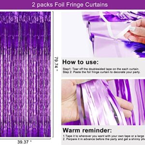 Birthday Party Decorations for Women Purple and Black, Happy Birthday Decorations for Women Girls Party Decoration Balloons Tablecloth Arch Kit White Confetti Balloon Foil Fringe Curtains Table Cover