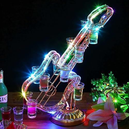 LED Champagne Wine Cup Holder,Guitar Shaped Rechargeable Cocktail Shelve,Colorful Light,Wine Glass Holder Display,Liquor Bottle Display Rack for Party Club, KTV, Bar,Birthday, Wedding, Anniversary