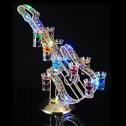 LED Champagne Wine Cup Holder,Guitar Shaped Rechargeable Cocktail Shelve,Colorful Light,Wine Glass Holder Display,Liquor Bottle Display Rack for Party Club, KTV, Bar,Birthday, Wedding, Anniversary