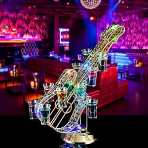 LED Champagne Wine Cup Holder,Guitar Shaped Rechargeable Cocktail Shelve,Colorful Light,Wine Glass Holder Display,Liquor Bottle Display Rack for Party Club, KTV, Bar,Birthday, Wedding, Anniversary