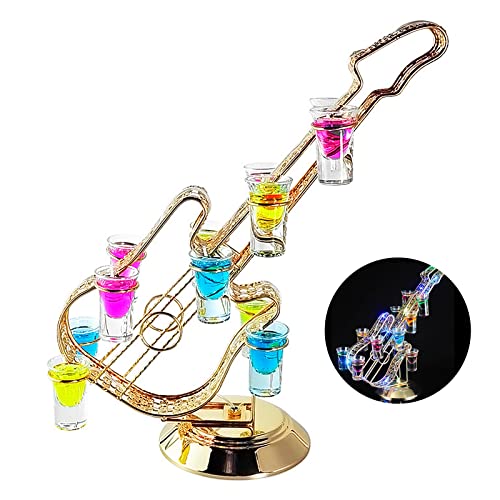 LED Champagne Wine Cup Holder,Guitar Shaped Rechargeable Cocktail Shelve,Colorful Light,Wine Glass Holder Display,Liquor Bottle Display Rack for Party Club, KTV, Bar,Birthday, Wedding, Anniversary