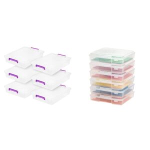 iris usa, inc.iris usa 6 quart clear plastic modular storage bins, 6 pack & 11" thick plastic portable project storage case with snap-tight closure latch, 6-pack