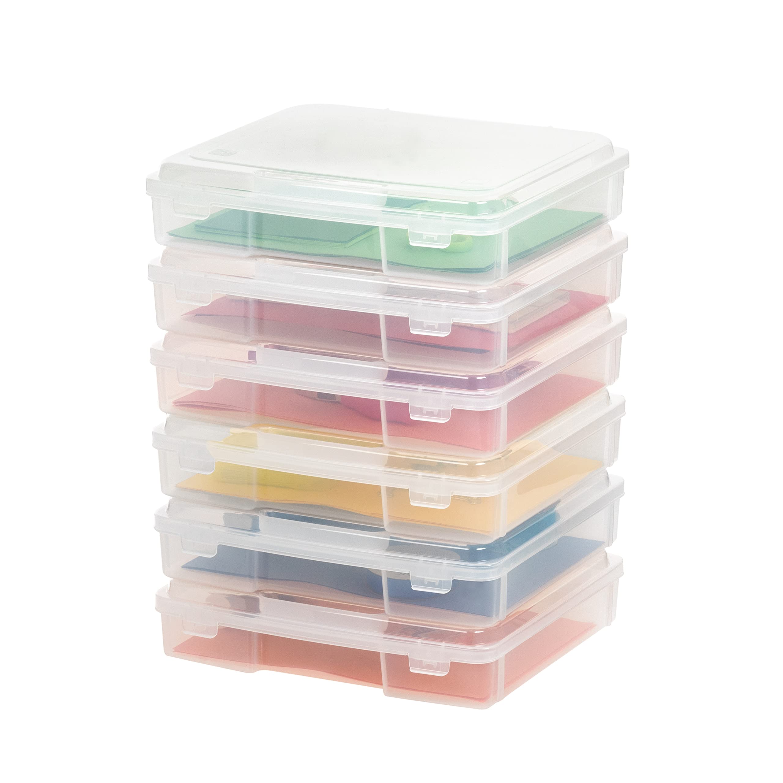 IRIS USA, Inc.IRIS USA 6 Quart Clear Plastic Modular Storage Bins, 6 Pack & 11" Thick Plastic Portable Project Storage Case with Snap-Tight Closure Latch, 6-Pack