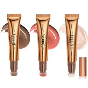 meicoly contour beauty wand,liquid blush highlighter stick trio cream contouring bronzer with applicator,silky smooth blendable lightweight blush wand,cruelty free,contour+blush+highlighter