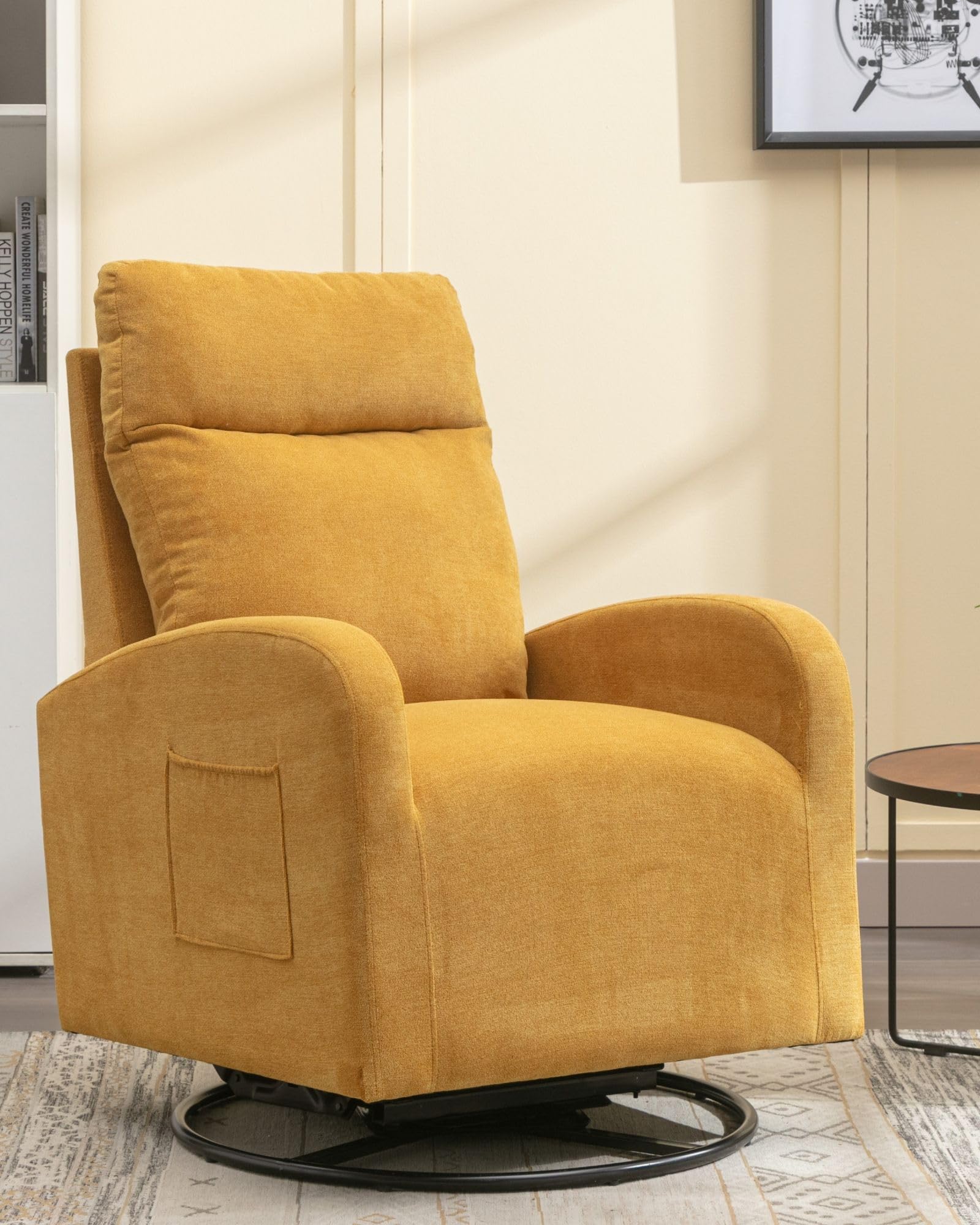 Luccalily Swivel Rocking Chair for Nursery, Upholstered Glider Nursery Chair with Breathable Fabric for Bedroom, Living Room, Yellow