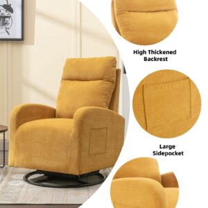 Luccalily Swivel Rocking Chair for Nursery, Upholstered Glider Nursery Chair with Breathable Fabric for Bedroom, Living Room, Yellow