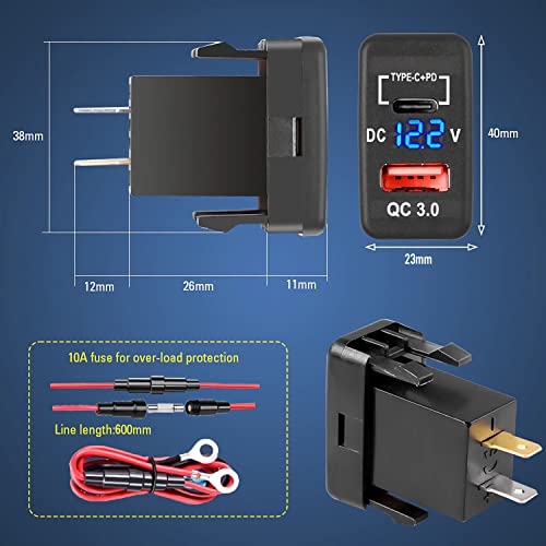 Cllena Quick Charge 3.0 & PD USB C Dual USB Port Charger Socket Power Adapter for Toyota