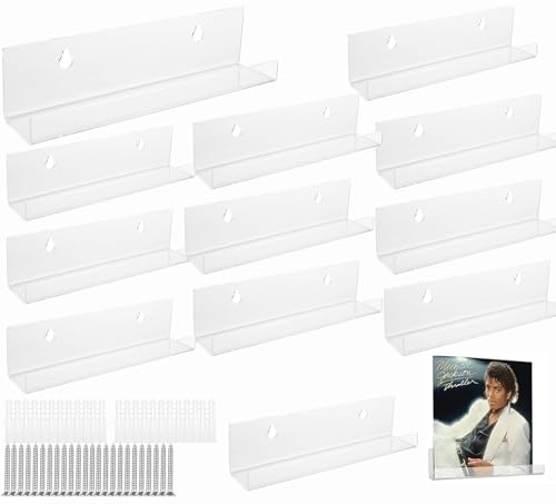 SENENQU 12 Pack Vinyl Record Shelf Wall Mount 7 Inch Clear Acrylic Record Shelf, Album Record Wall Display, Vinyl Record Holder CD Rack