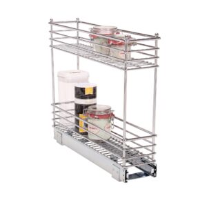 Household Essentials Narrow Sliding Cabinet Organizers (7" and 5"), Two Tier Chrome Organizers, Great for Slim Kitchen and Bathroom Cabinets