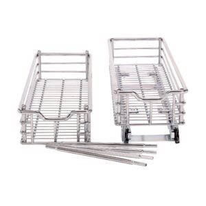 Household Essentials Narrow Sliding Cabinet Organizers (7" and 5"), Two Tier Chrome Organizers, Great for Slim Kitchen and Bathroom Cabinets