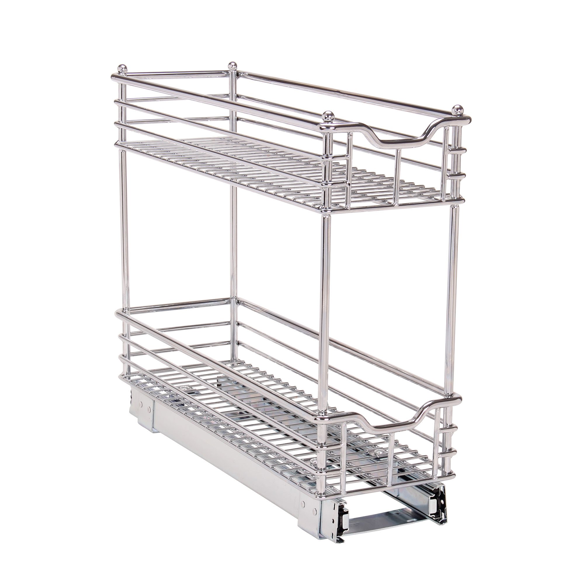 Household Essentials Narrow Sliding Cabinet Organizers (7" and 5"), Two Tier Chrome Organizers, Great for Slim Kitchen and Bathroom Cabinets