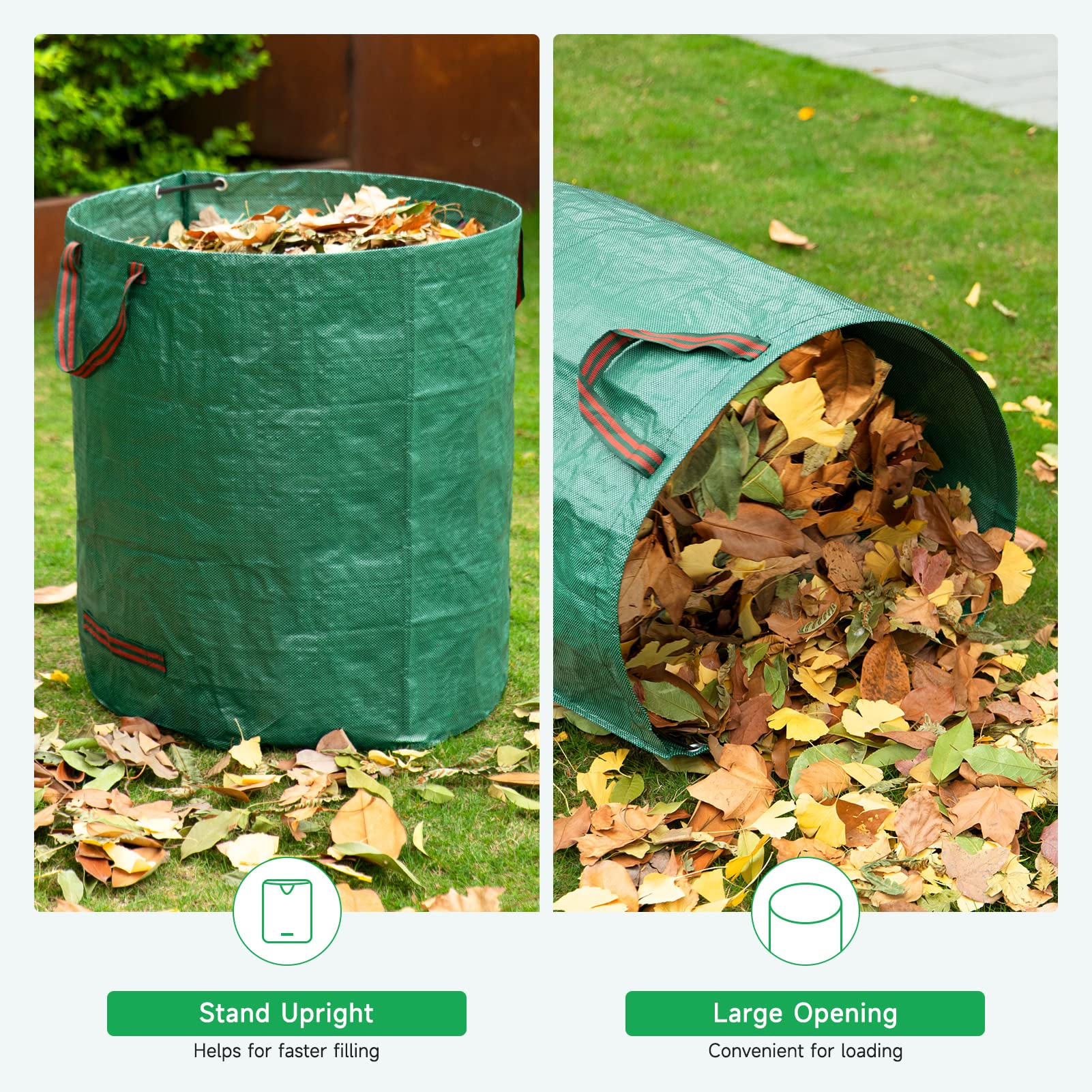 GreatBuddy 72 Gallon Reusable Yard Waste Bag, Heavy Duty, Upright Lawn Bags with 4 Reinforced Handles for Garden Leaves and Waste Collection, Lightweight and Portable (3 Pack)