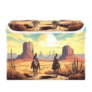 nander western desert cowboy storage basket,collapsible storage box lidded home storage bin for closet,office,bedroom,nursery