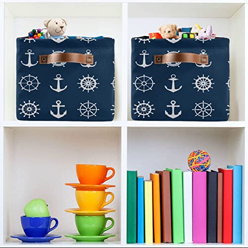 ALAZA Ship Wheel Anchors Foldable Storage Box Storage Basket Organizer Bins with Handles for Shelf Closet Living Room Bedroom Home Office 1 Pack