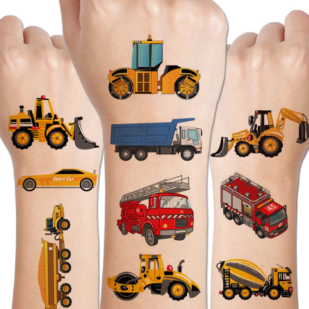 CHARLENT Cars and Trucks Tattoos for Kids - 14 Sheets Cars Construction Tractor Temporary Tattoos for Boys Birthday Party Favors Goodie Bag Fillers