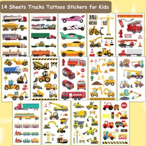 CHARLENT Cars and Trucks Tattoos for Kids - 14 Sheets Cars Construction Tractor Temporary Tattoos for Boys Birthday Party Favors Goodie Bag Fillers