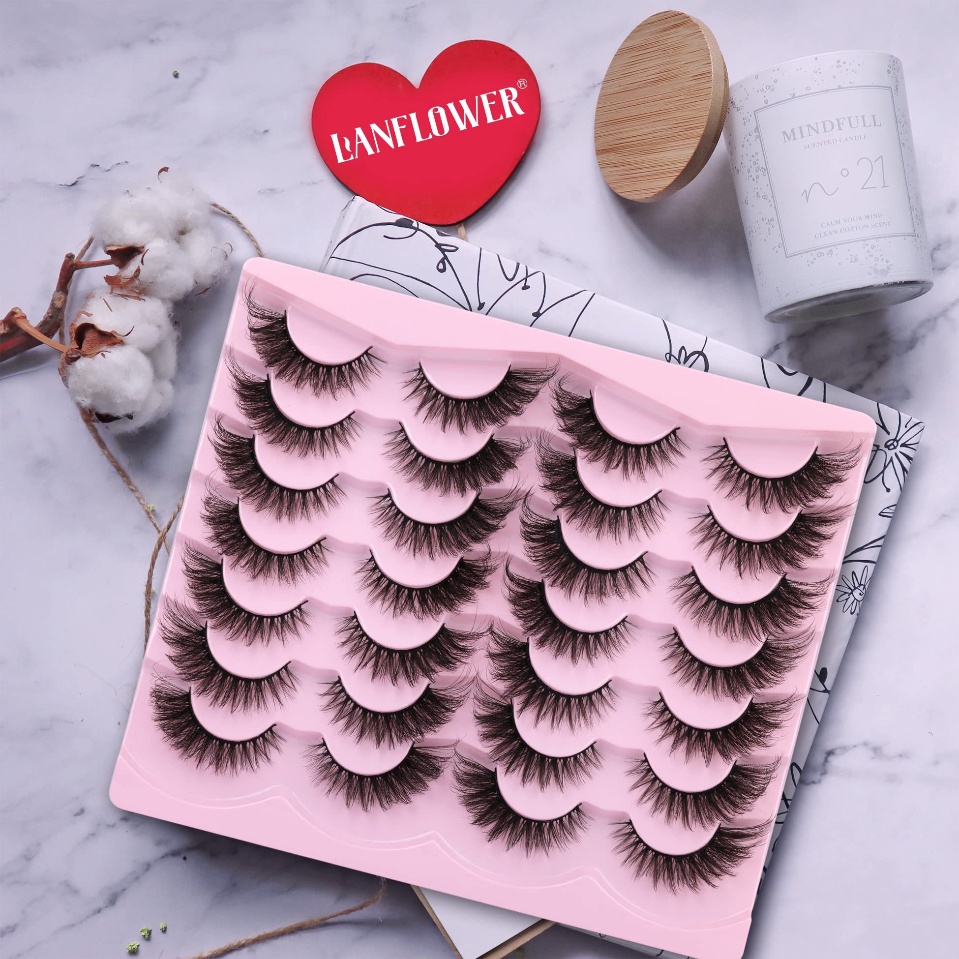 Fox Eye Lashes Fluffy Wispy Volume Eyelashes Natural Look D Curly Cat Eye Lash Extension 20MM Fake Eyelashes Pack 14 Pairs by Lanflower