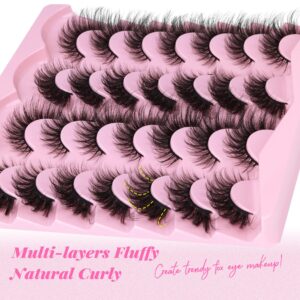 Fox Eye Lashes Fluffy Wispy Volume Eyelashes Natural Look D Curly Cat Eye Lash Extension 20MM Fake Eyelashes Pack 14 Pairs by Lanflower