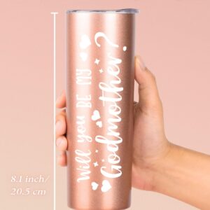 Onebttl Godmother Gifts, Mothers Day Gifts for Godmother, 20 oz Skinny Stainless Steel Tumbler Travel Mug for Best Friend, Aunt, Sister, Best Godmother Ever Rose Gold