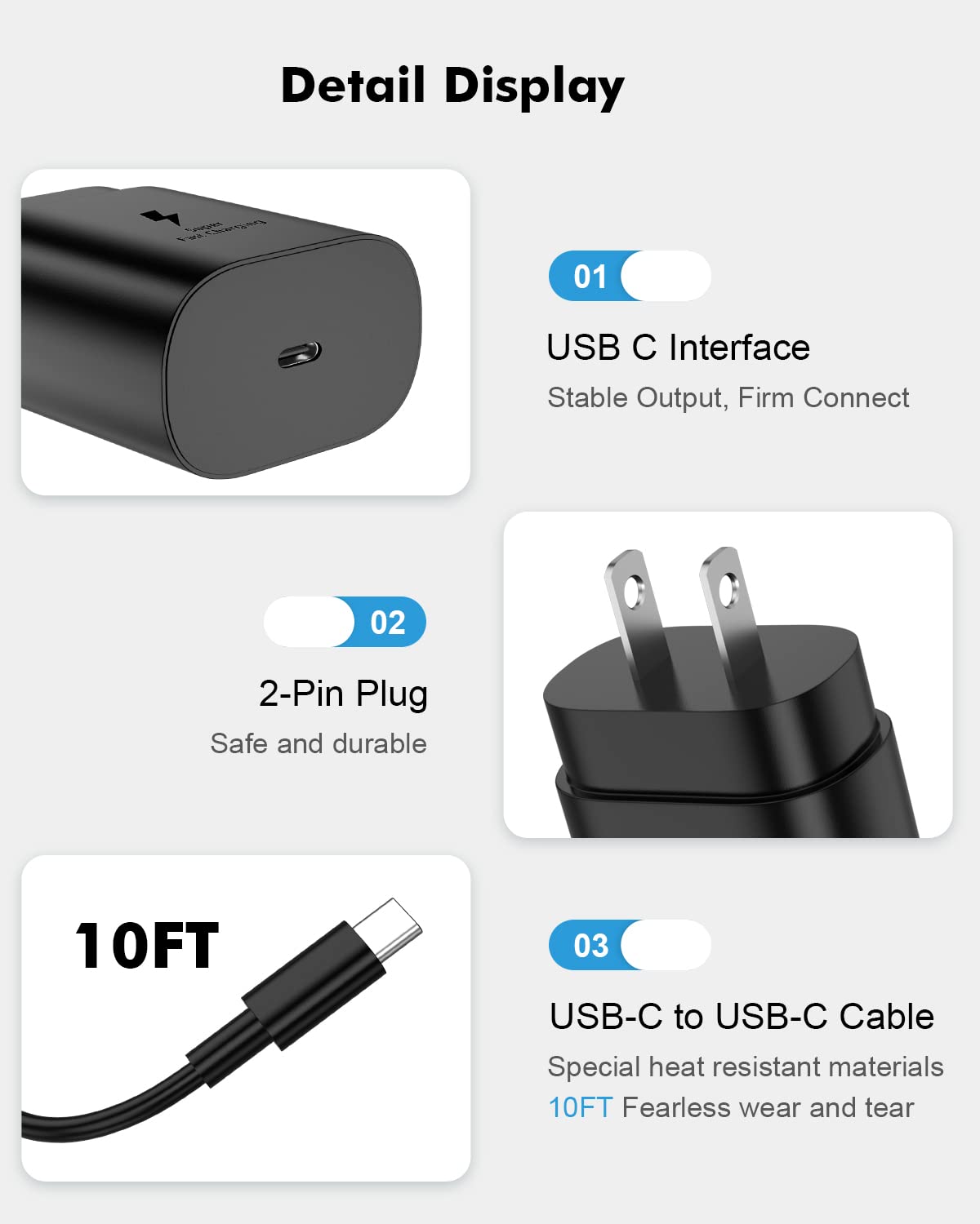 25W Fast Charge Type C Samsung Super Fast Charging 2 Pack with 10FT USB C Cable Charger for Samsung Galaxy S23 Ultra Charger S23/S23+/S22 Ultra/S22+/S22/S21/S20/Z Fold 4,3/Z Flip 4,3 S10/S9/S8