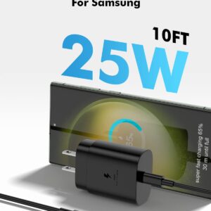 25W Fast Charge Type C Samsung Super Fast Charging 2 Pack with 10FT USB C Cable Charger for Samsung Galaxy S23 Ultra Charger S23/S23+/S22 Ultra/S22+/S22/S21/S20/Z Fold 4,3/Z Flip 4,3 S10/S9/S8