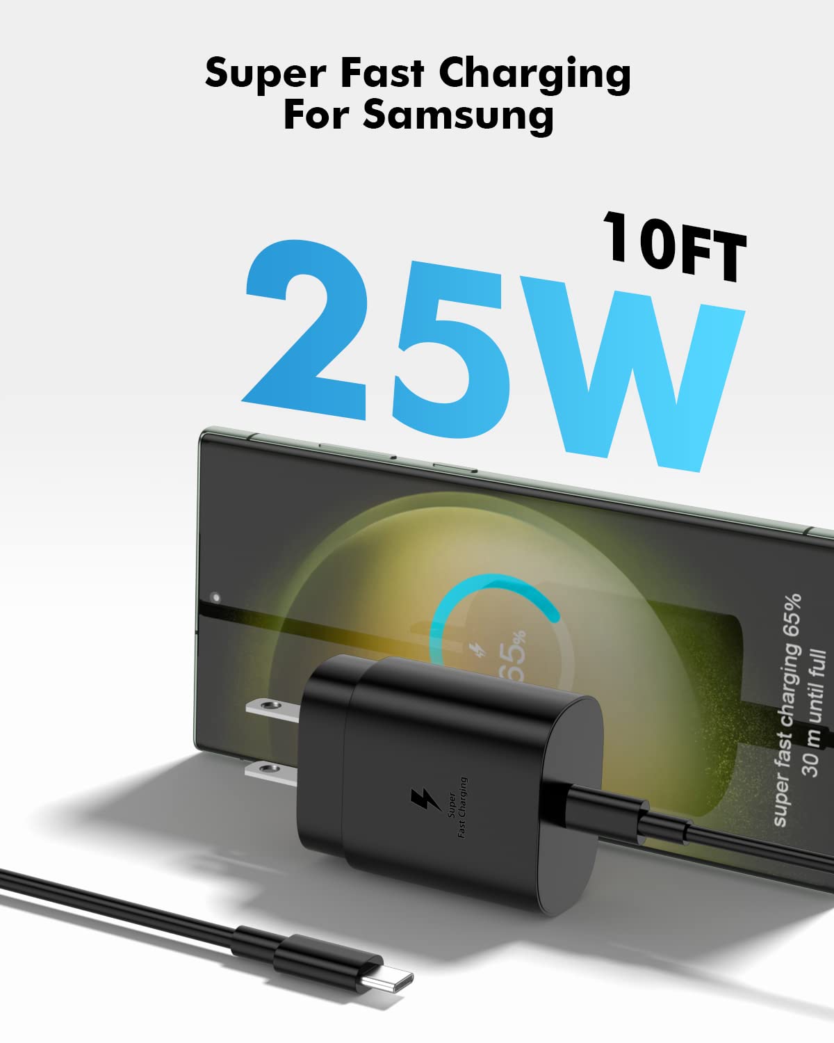 25W Fast Charge Type C Samsung Super Fast Charging 2 Pack with 10FT USB C Cable Charger for Samsung Galaxy S23 Ultra Charger S23/S23+/S22 Ultra/S22+/S22/S21/S20/Z Fold 4,3/Z Flip 4,3 S10/S9/S8