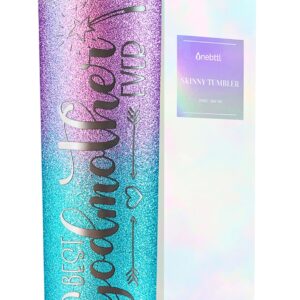 Onebttl Godmother Gifts, Mothers Day Gifts for Godmother, 20 oz Skinny Stainless Steel Tumbler Travel Mug for Best Friend, Aunt, Sister, Best Godmother Ever Glitter Blue Purple