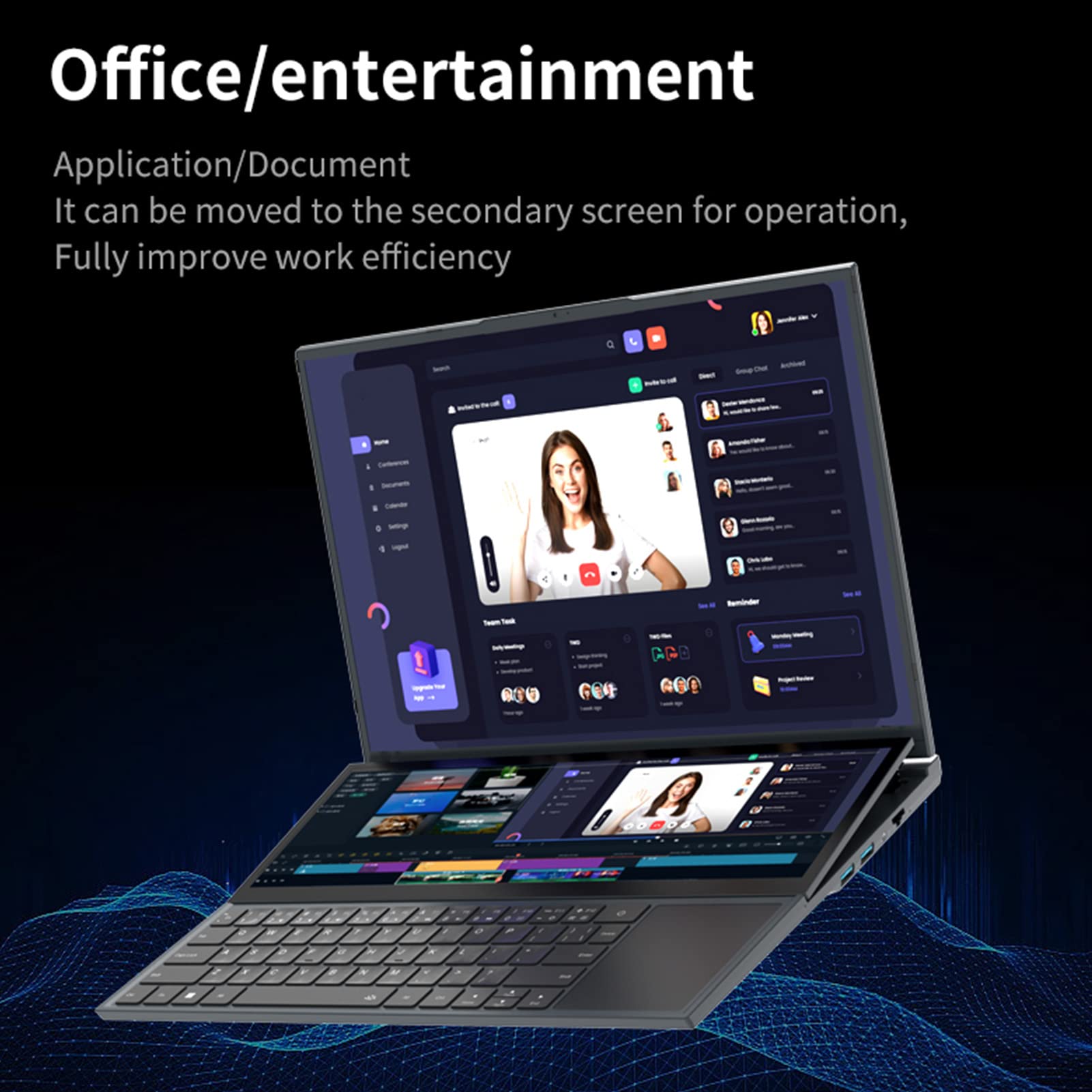 Tangxi CoreI7 32GB RAM 256GB SSD Computer, Dual Screen 16in HD Main Screen 14in Touch Sub Screen Laptop PC, Windows10 Windows11 Home Office, 13600mAh Battery