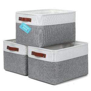 organihaus large fabric storage baskets for shelves 3 pack | 15x11in closet storage bins for shelves | cloth baskets for organizing | linen closet organizers | fabric basket - gray/white