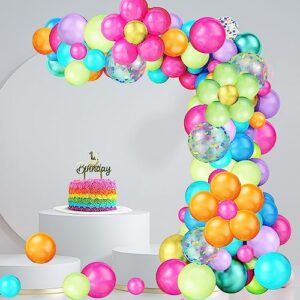 rainbow balloons garland kit, 80pcs latex balloon with confetti balloons, multicolor balloons with confetti balloon for carnival circus wedding birthday baby shower graduation party decorations