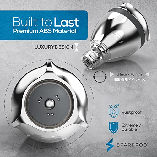 SparkPod 3 Inch Power Pressure Boosting Shower Head - Shower Water Pressure Booster - High Pressure Shower Heads for Low Water Pressure Homes - Rain & Massage 3-Setting Shower Heads (Polished Chrome)