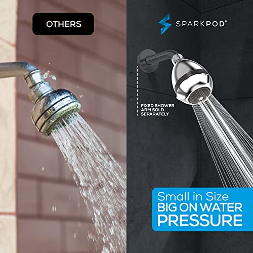 SparkPod 3 Inch Power Pressure Boosting Shower Head - Shower Water Pressure Booster - High Pressure Shower Heads for Low Water Pressure Homes - Rain & Massage 3-Setting Shower Heads (Polished Chrome)