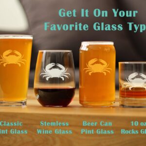 Crab Stemless Wine Glass - Beach Themed Decor and Gifts for Ocean Lovers - Engraved Silhouette - Large 17 Oz Glasses