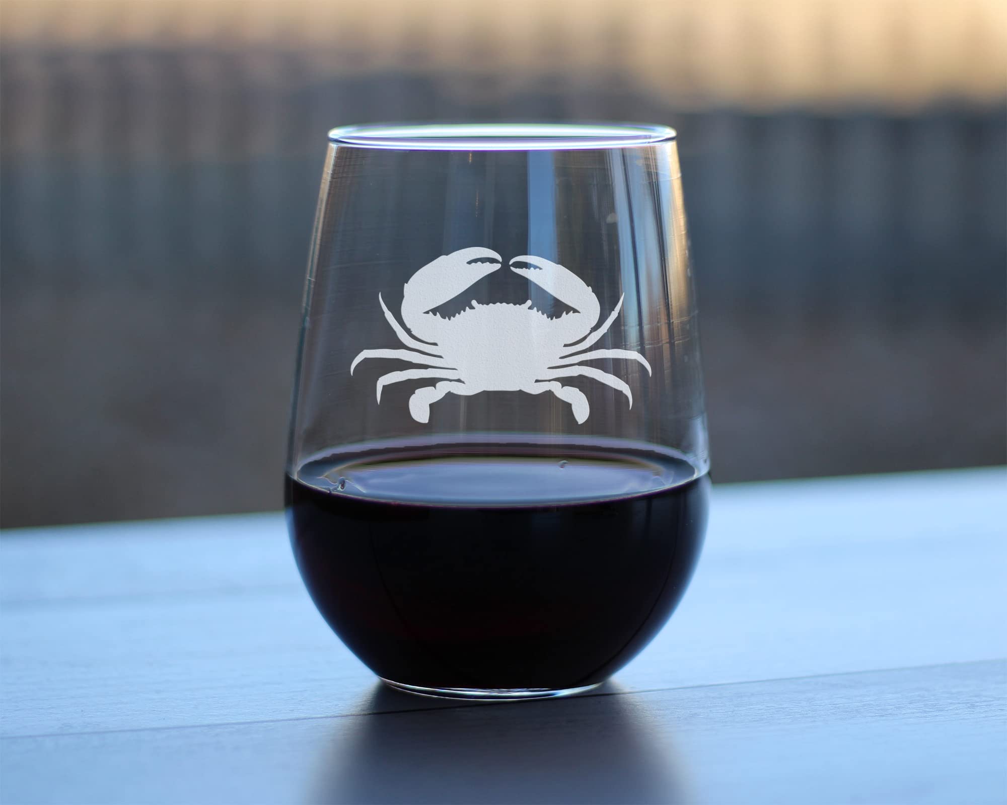 Crab Stemless Wine Glass - Beach Themed Decor and Gifts for Ocean Lovers - Engraved Silhouette - Large 17 Oz Glasses